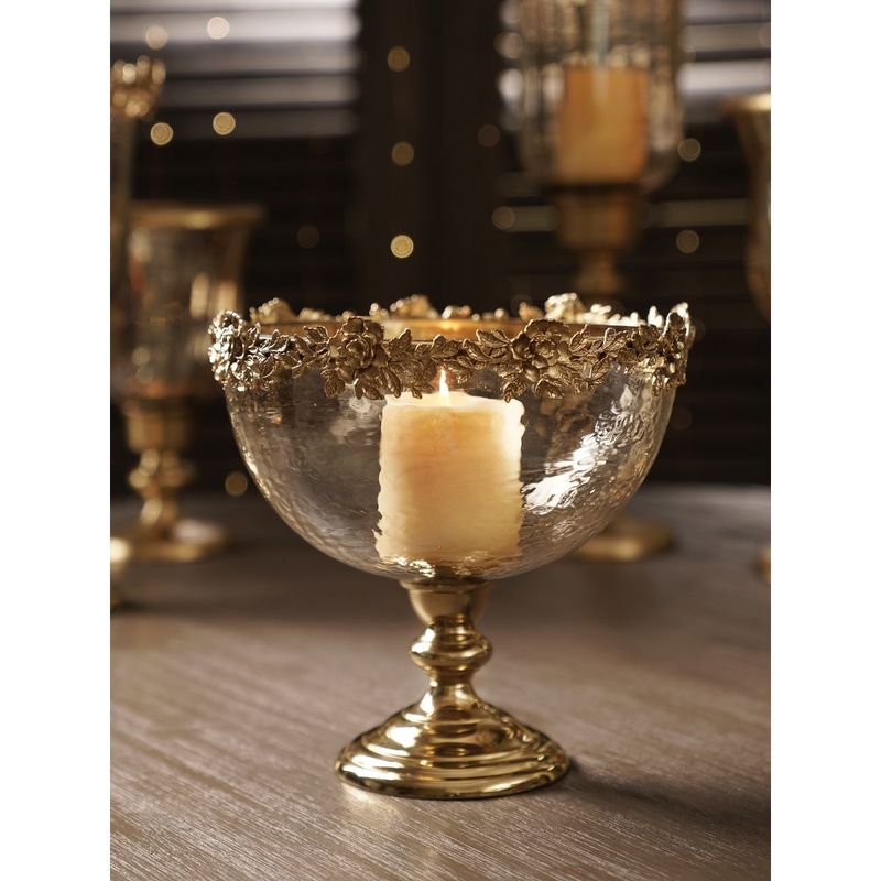 Buy Pure Home + Living Amber & Gold Glass Hammered Bowl with Stand Online