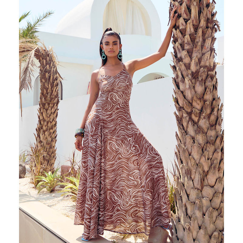 Buy Essgee Brown Printed Jaffna Maxi Dress Online