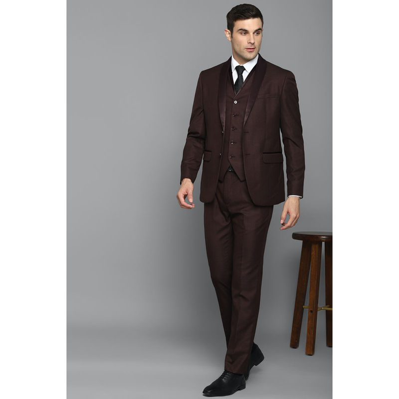 Buy Louis Philippe Maroon Three Piece Suit (Set of 3) Online