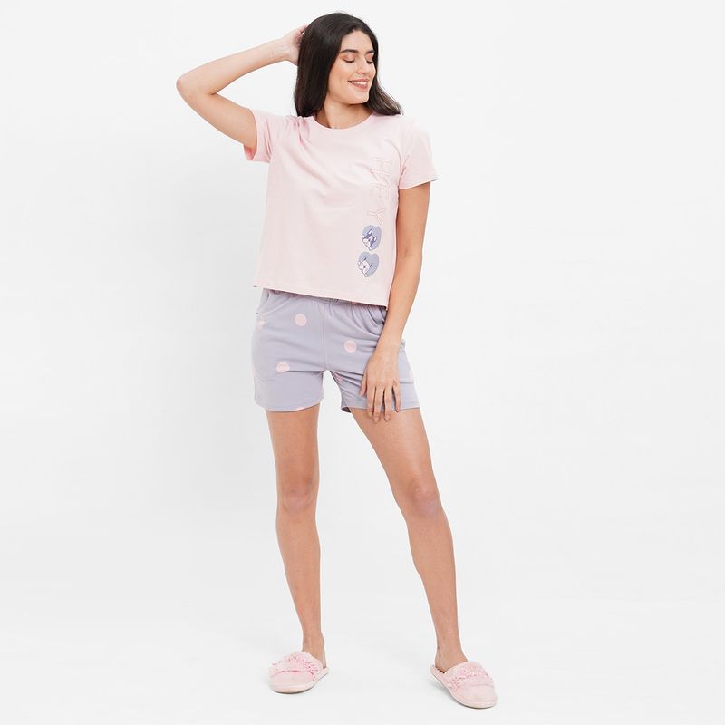 Sweet Dreams Women Cotton Polka Dots Top & Bermuda - Pink (Set of 2 ...