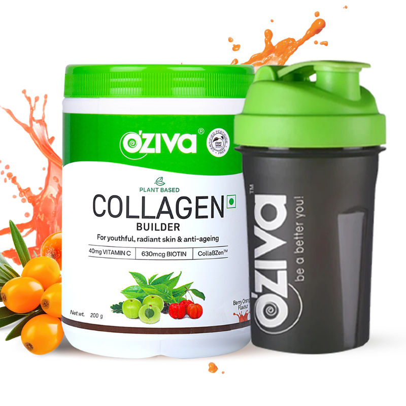 Buy Oziva Plant Based Collagen Builder Berry Orange + Free Oziva Shaker ...