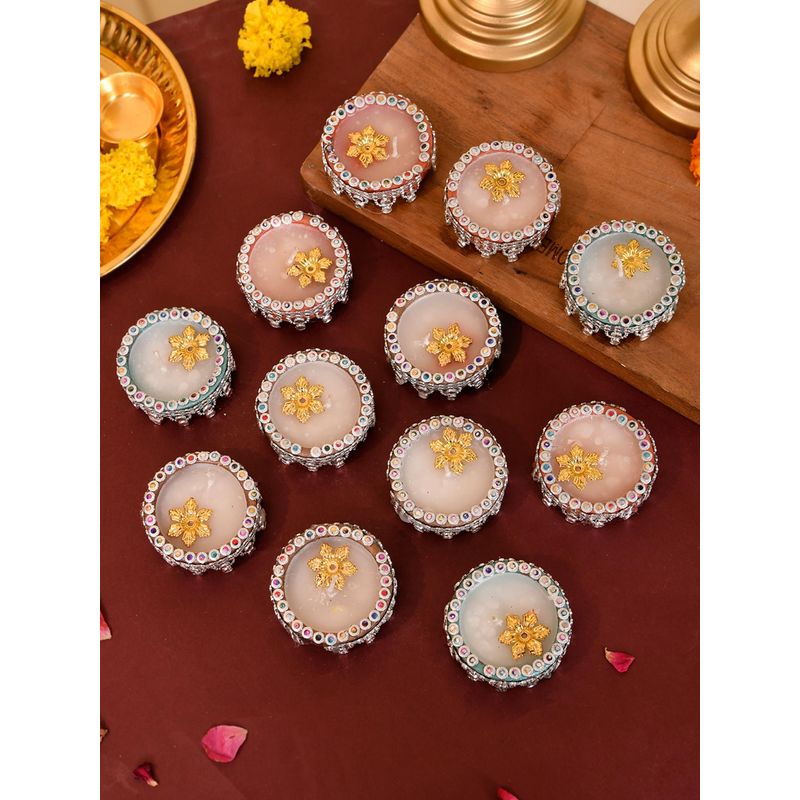 Buy AAPNO RAJASTHAN Gemstone Accented Matki Diyas (Pack of 12) Online