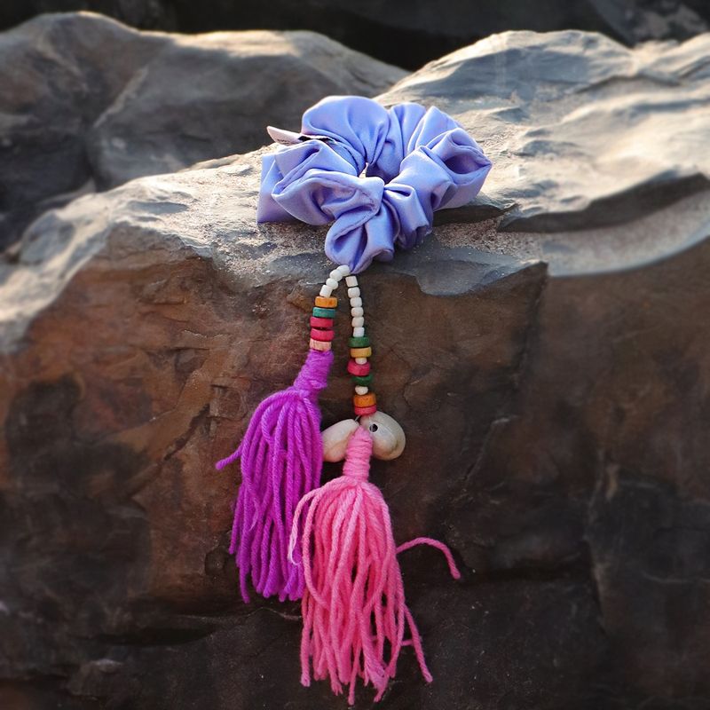 Buy Soho Boho Studio Blue Hippie Head Boho Tassel Scrunchie Online