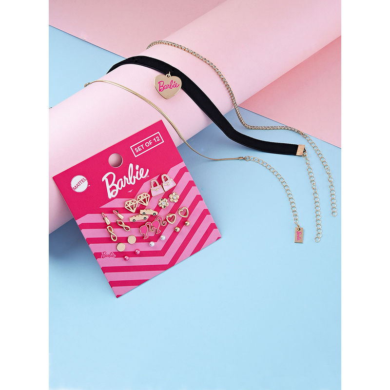 Buy ToniQ Barbie Limited Edition Pink Heart Choker & 12 Stud Earrings ...