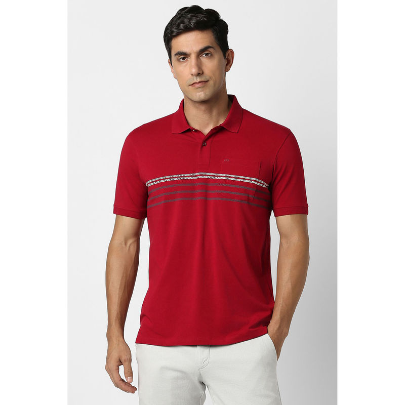 Buy Peter England Red Stripes Regular Fit Polo T-Shirt Online