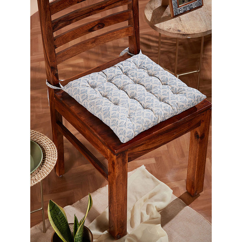 Buy Fabindia Blue Antara Cotton Hand Block Printed Chair Pad- (40cm x ...