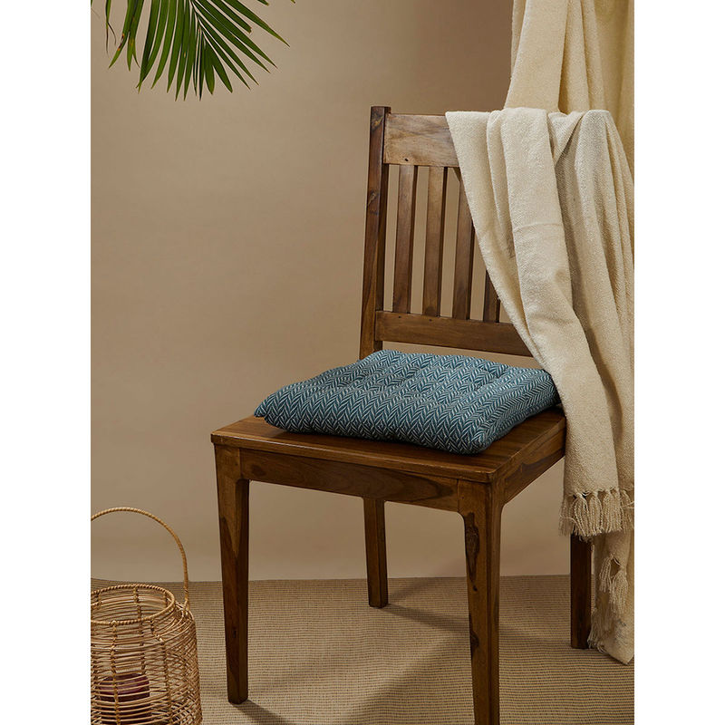 Buy Fabindia Teal Idika Saloni Cotton Chair Pad- (40cm x 40cm x 5cm) Online