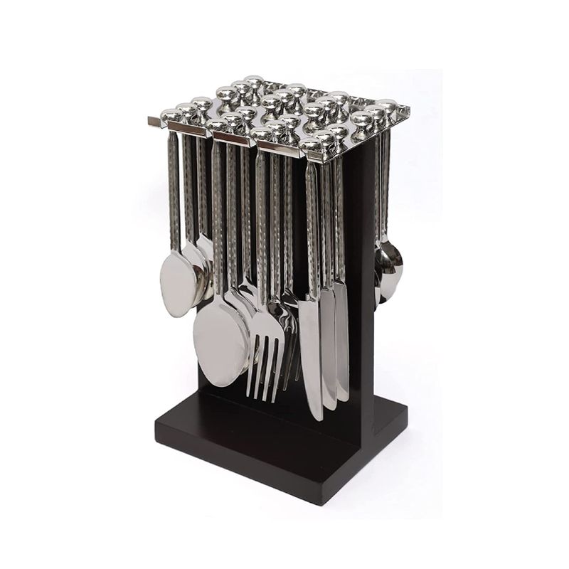 Feather Your Nest Home Decor Wood And Steel Noir-24 Pcs Cutlery Stand ...