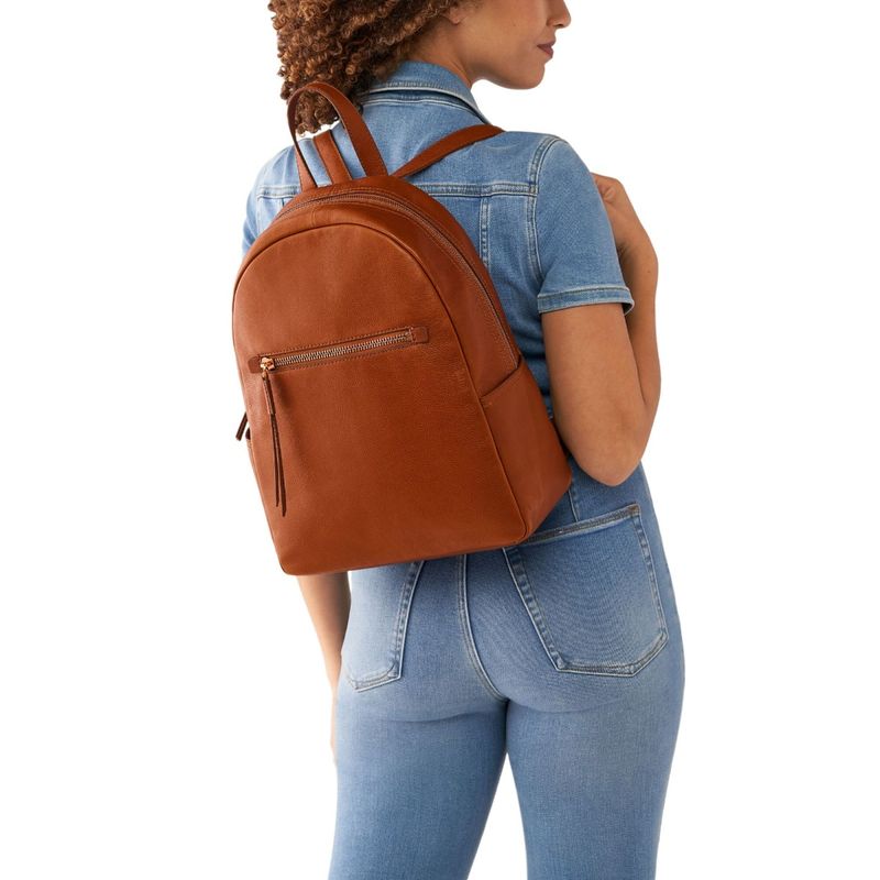 Buy Fossil Megan Solid-Plain Brown Leather Backpack (M) Online