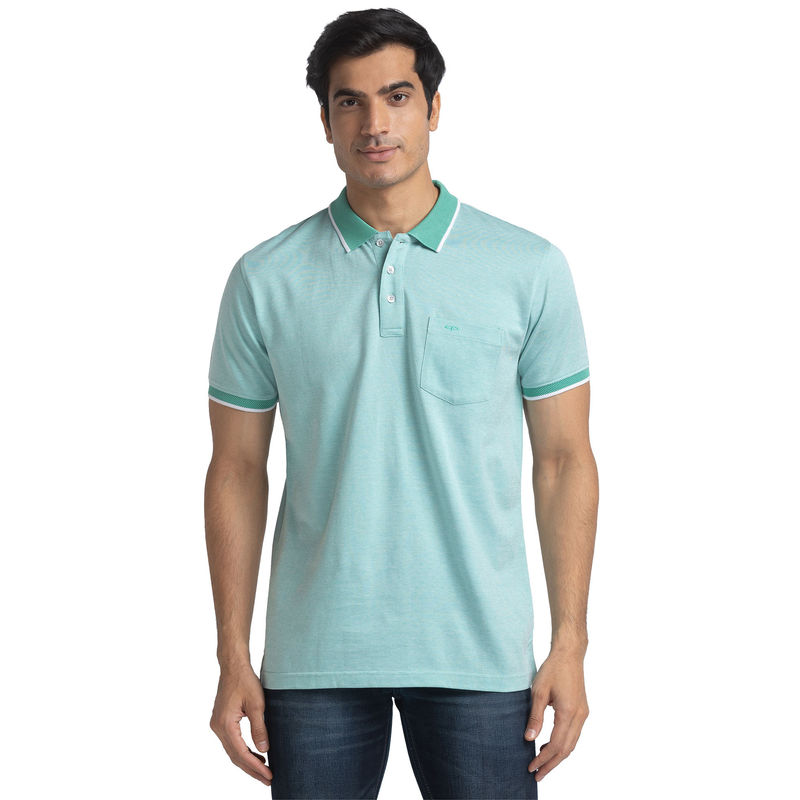 Buy ColorPlus Tailored Fit Solid Light Green Polo T-Shirt Online