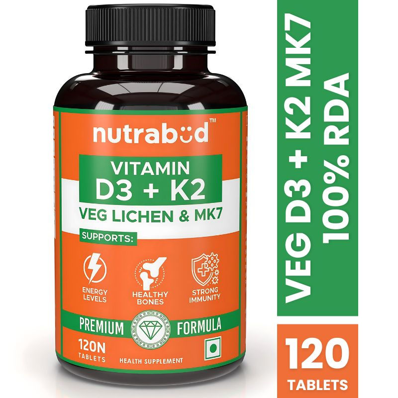Buy Nutrabud Vitamin D3 + K2 Veg Lichen & MK7 Tablets Online