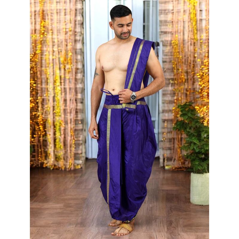Buy TATTVA Mens Navy Blue Toned Ethnic Dhoti with Angavastram (Shalya ...