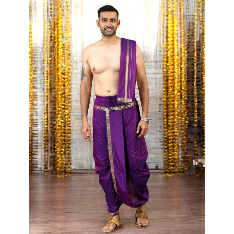 Buy TATTVA Mens Purple Toned Ethnic Dhoti with Angavastram (Shalya ...