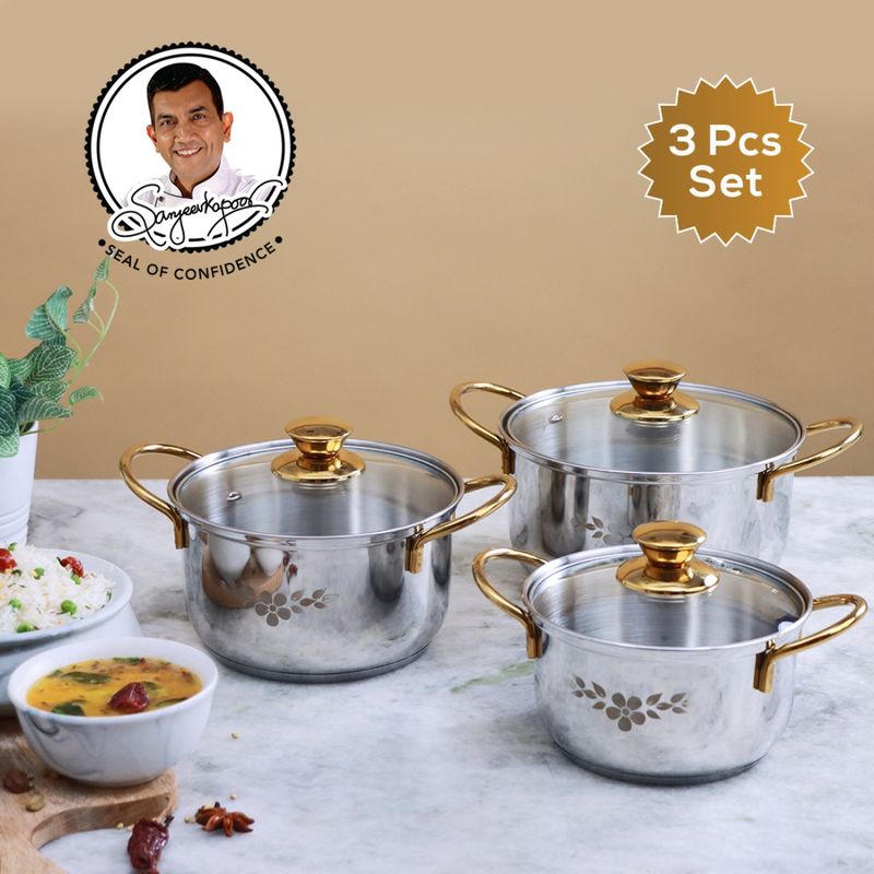 Buy Wonderchef Gold Stanton Stainless Steel Casserole Set 3 Pieces, 3 ...