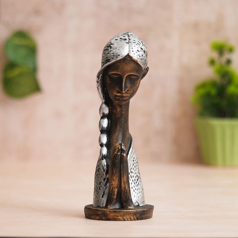 Buy eCraftIndia Silver and Brown Polyresin Handcrafted Women Praying ...