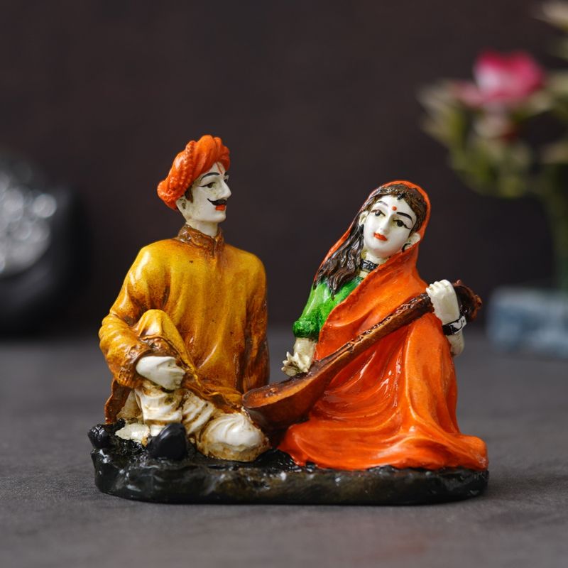 Buy eCraftIndia Polyresin Man and Woman Playing Veena Statues ...