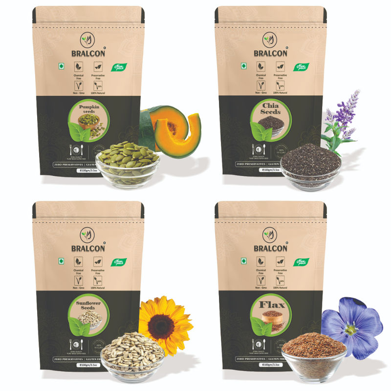 Buy BRALCON Raw Seeds Combo Of Chia, Pumpkin, Sunflower & Flax Online