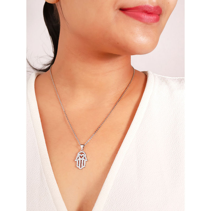Buy Silberry Sterling Silver Hamsa Pendant with Chain for Women Online
