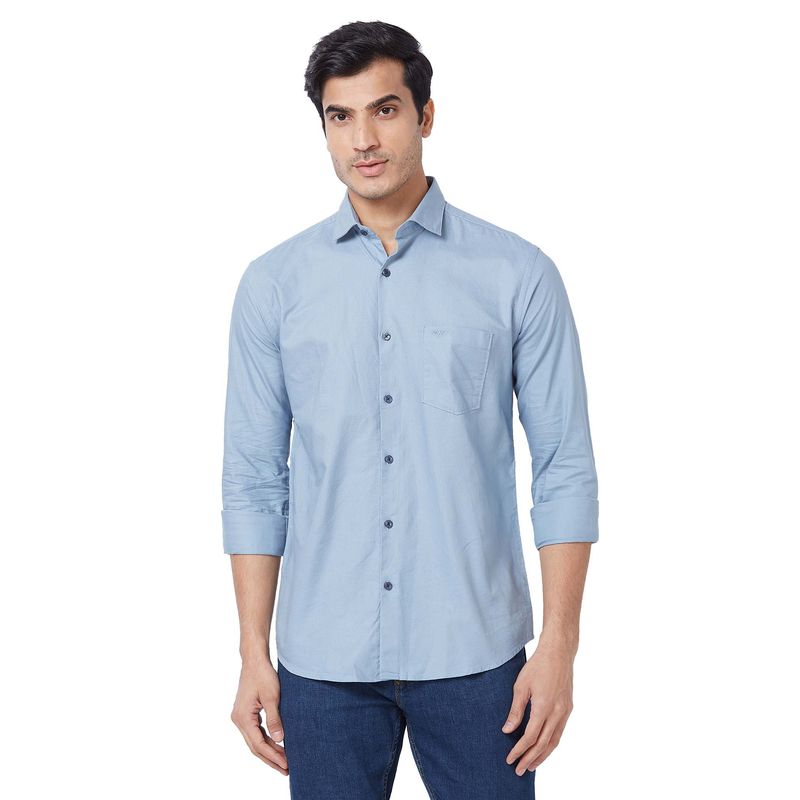 Buy Park Avenue Men Slim Fit Solid Medium Blue Shirt Online