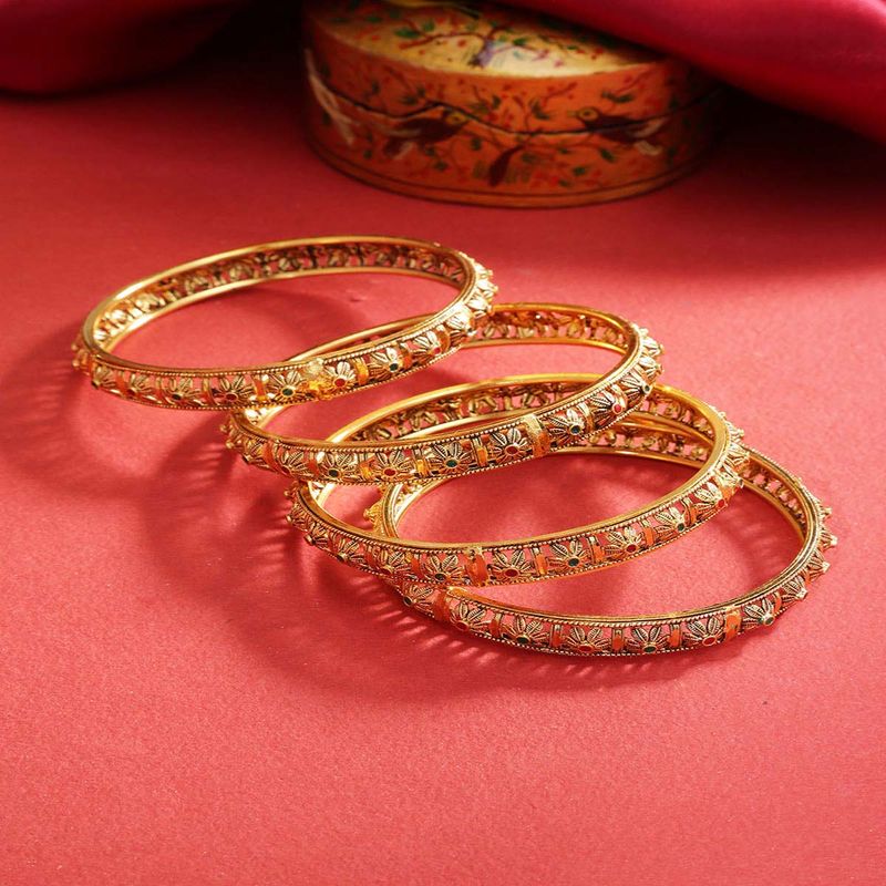 Buy Priyaasi Gold-Plated Red & Green Stones Studded Floral Jali work ...