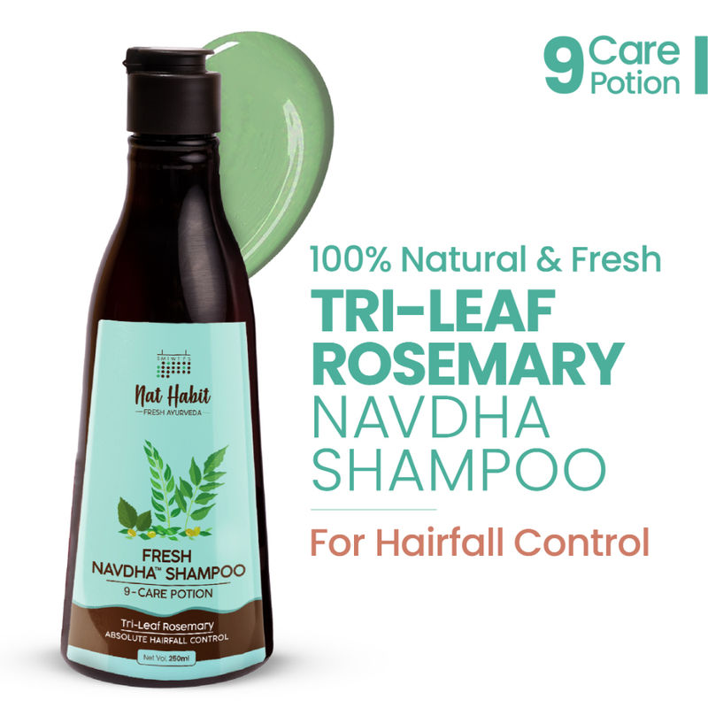 Buy Nat Habit Tri Leaf Rosemary Navdha Shampoo For Hair Fall Control ...
