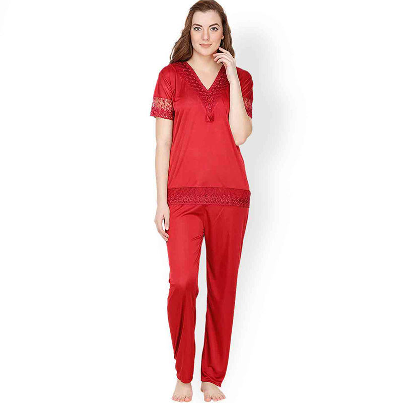 Buy Secret Wish Women's Red Satin Pyjama Set (Free Size) Online