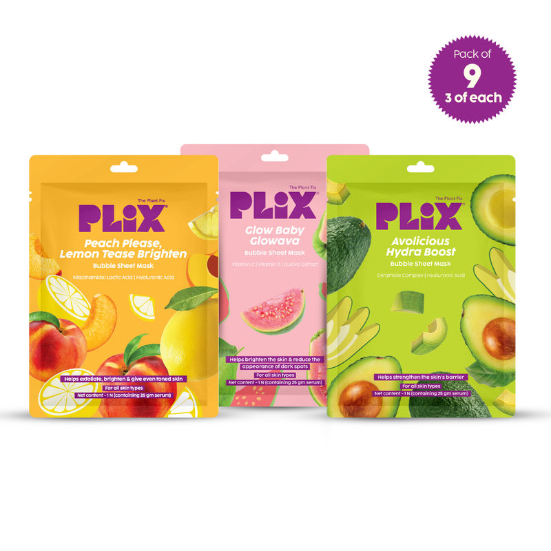 Buy Plix The Plant Fix Fruit Fusion Bubble Sheet Mask Combo - Pack Of 9 ...