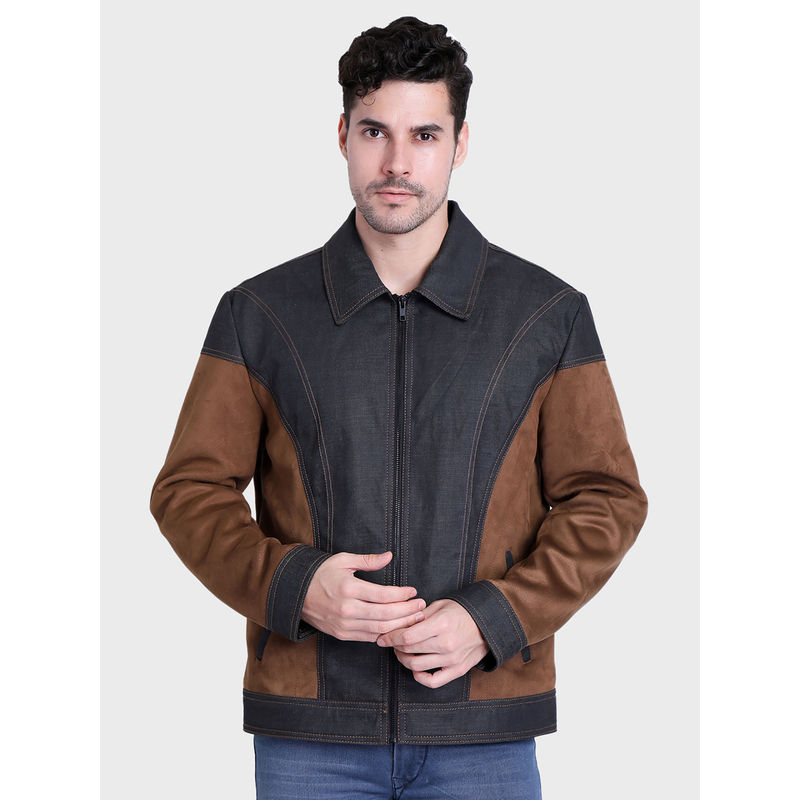 Buy Justanned Denim Combo Leather Jacket Online