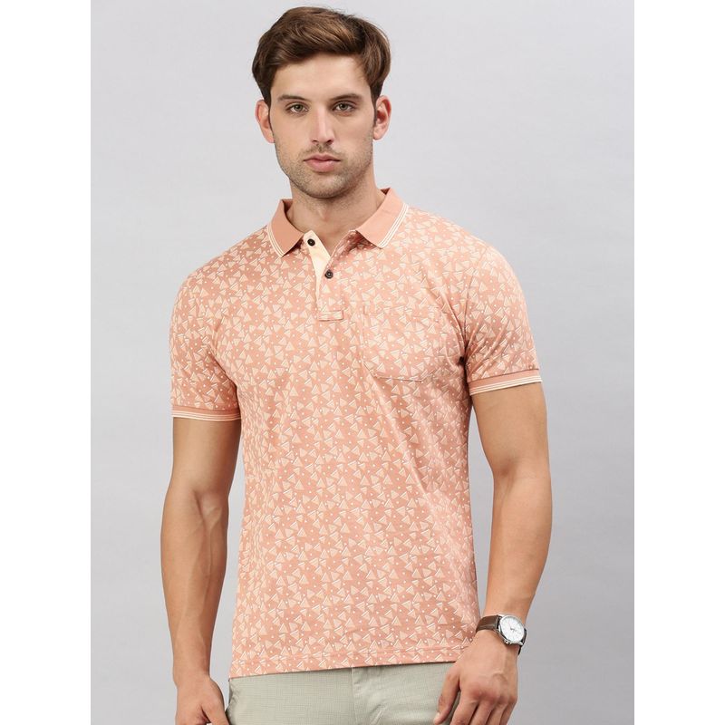 Buy Classic Polo Mens Printed Peach Cotton Slim Fit Half Sleeves Polo T ...