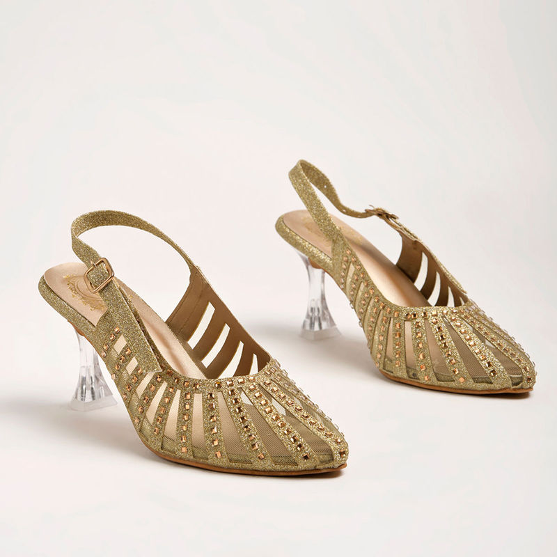 Buy Shoetopia Pointed Toe Stylish Golden Pumps For Women & Girls Online