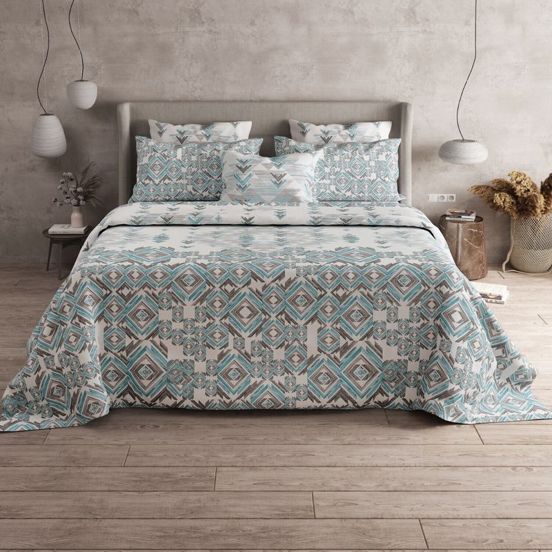 Buy LABHAM Blue Abstract Alpha Cotton King Size Printed Bedsheet with Pillow Covers (Set of 3 ...