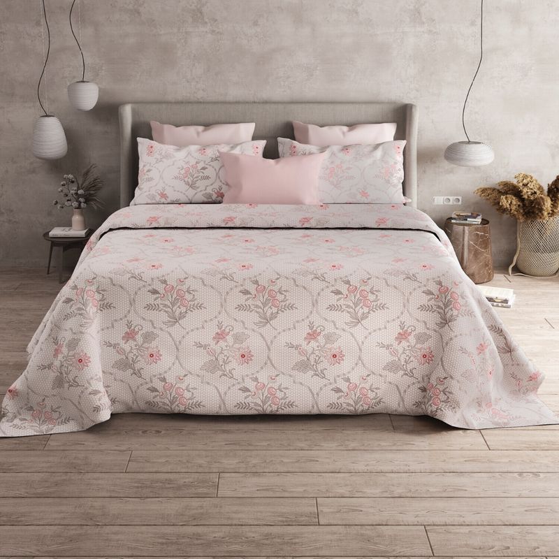 Buy LABHAM Purple Cotton King Size Printed Bedsheet with Pillow Covers (Set of 3) Online