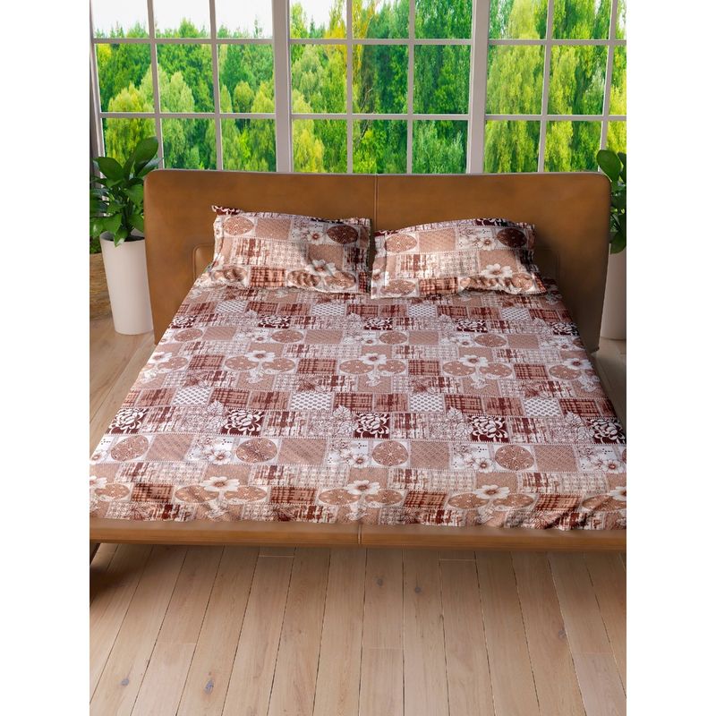 Buy LABHAM Beaver Pure Cotton King Size Printed Bedsheet with Pillow ...