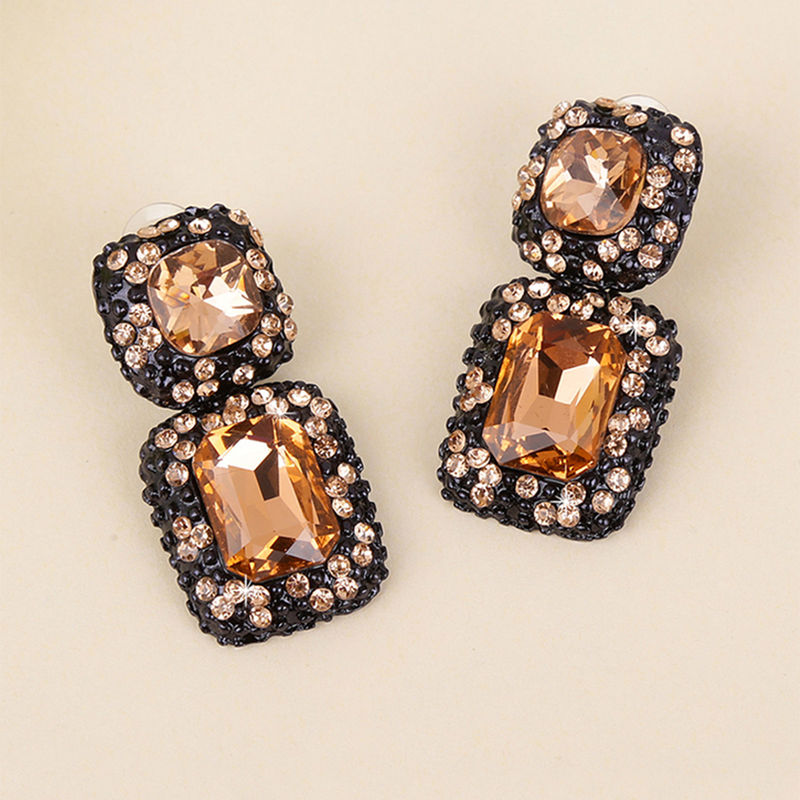 Buy Yellow Chimes A5 Grade Crystal Square Peach Crystal Drop Earrings ...