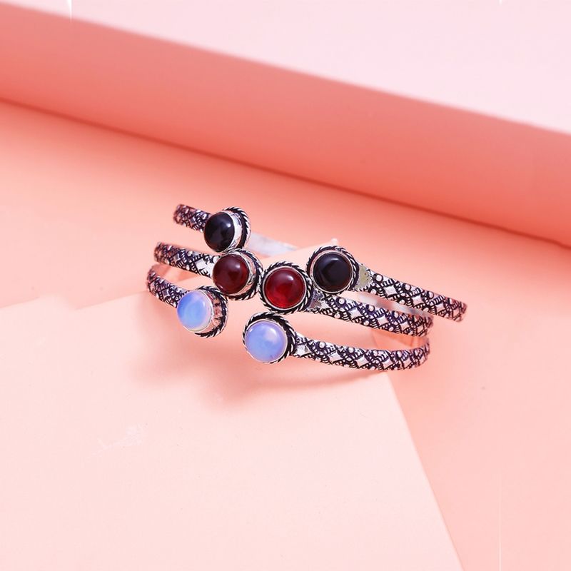 Buy Yellow Chimes Silver Oxidised Kolhapuri Stones Open Kada Bangle ...