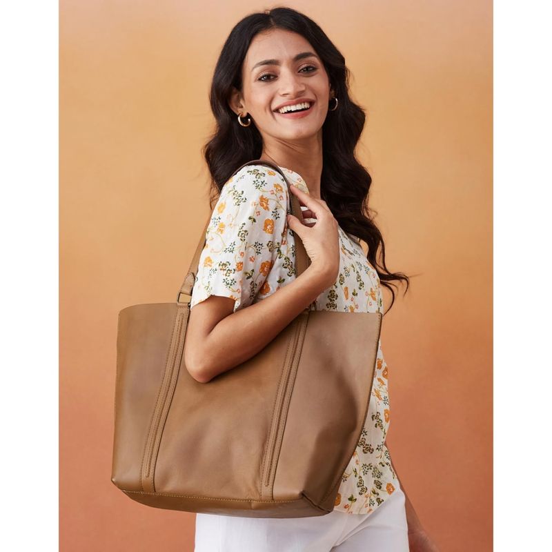 Buy Fabindia Brown Leather Tote Bag Online