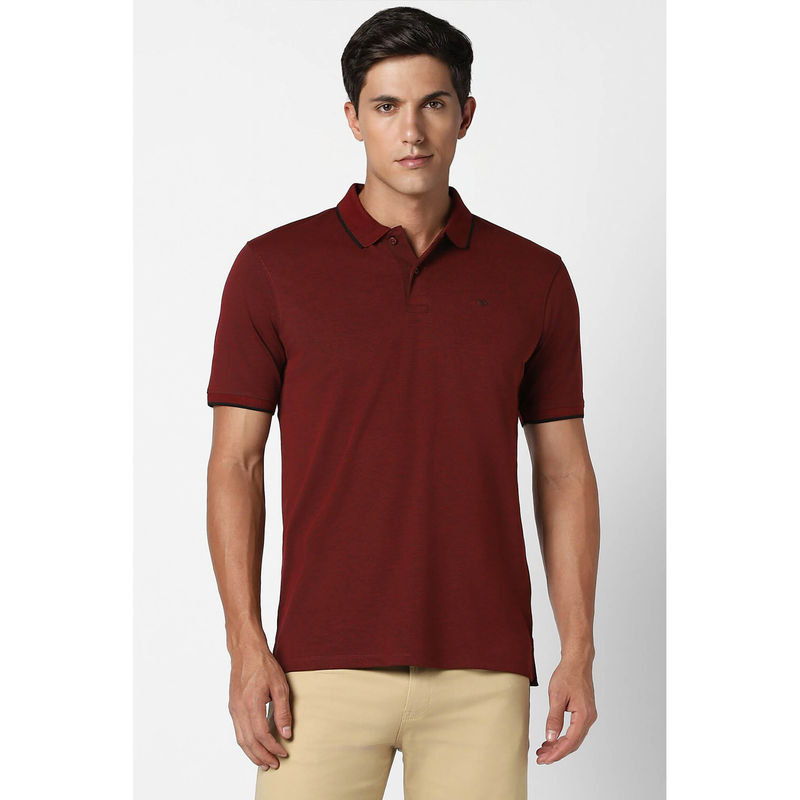 Buy Peter England Men Maroon Solid Collar Neck Polo T-Shirts Online