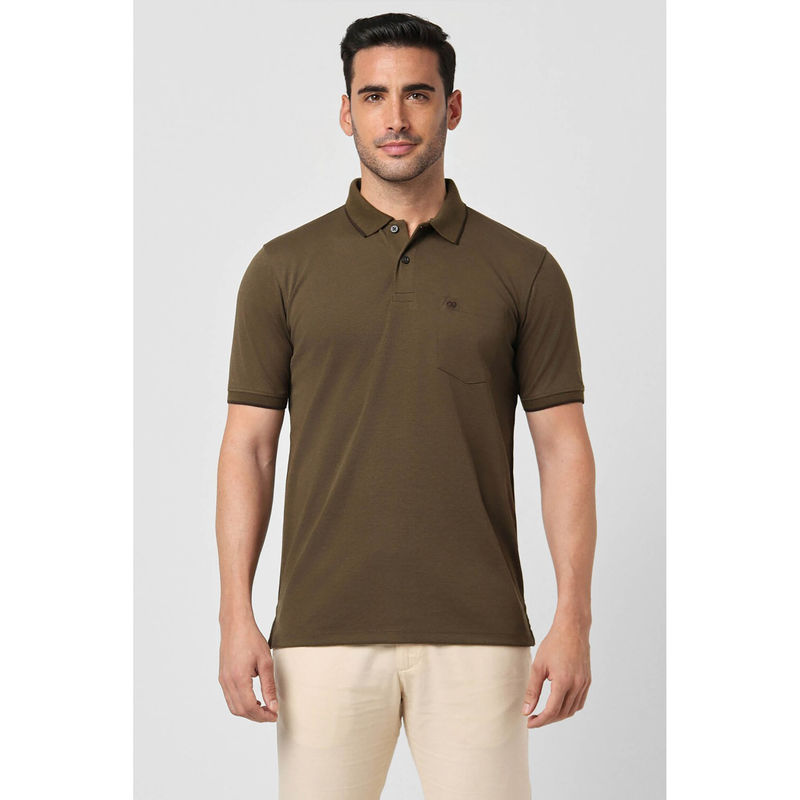 Buy Peter England Men Olive Solid Plain Collar Neck Polo T-Shirts Online