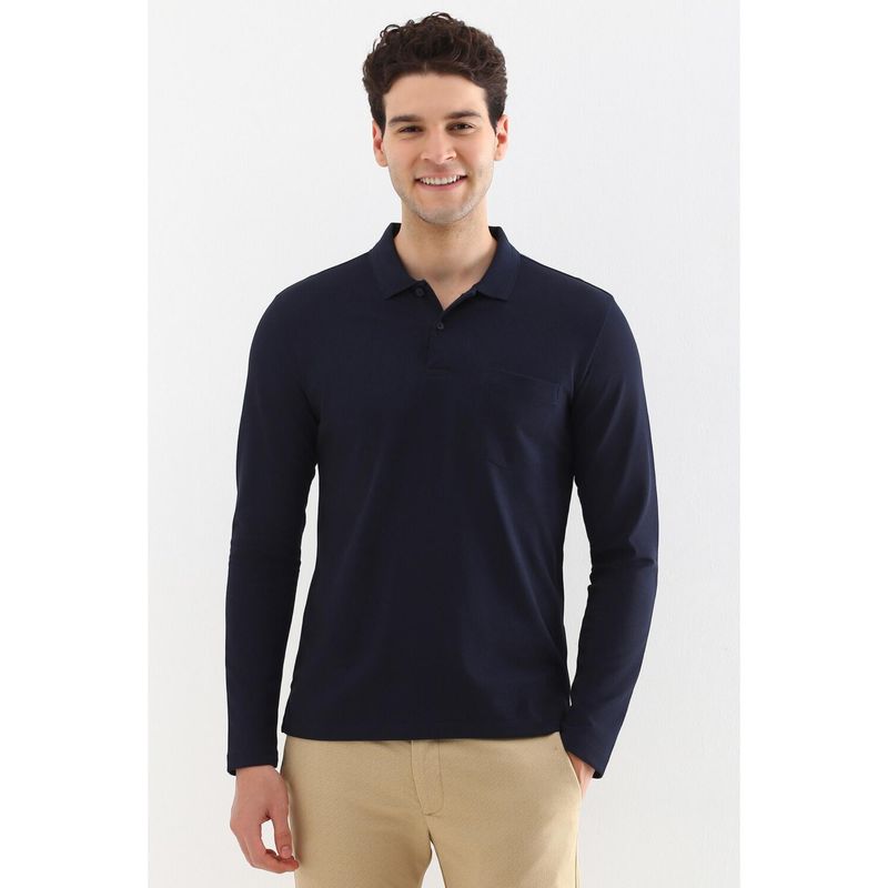 Buy Allen Solly Men Navy Solid Polo Neck T-Shirt Online
