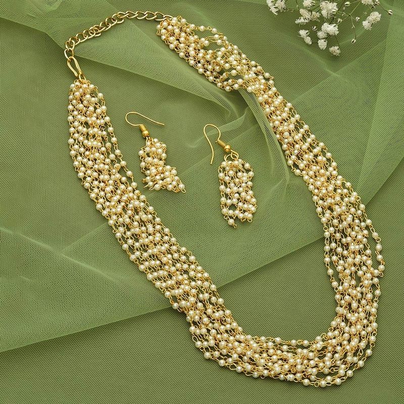Buy Zaveri Pearls Gold Tone Ethnic Multistrand Pearls Necklace
