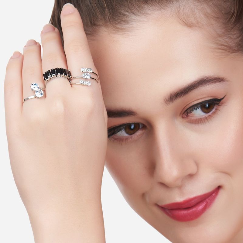 Buy Zaveri Pearls Silver Tone Contemporary Rings Zpfk13681 Set Of 3