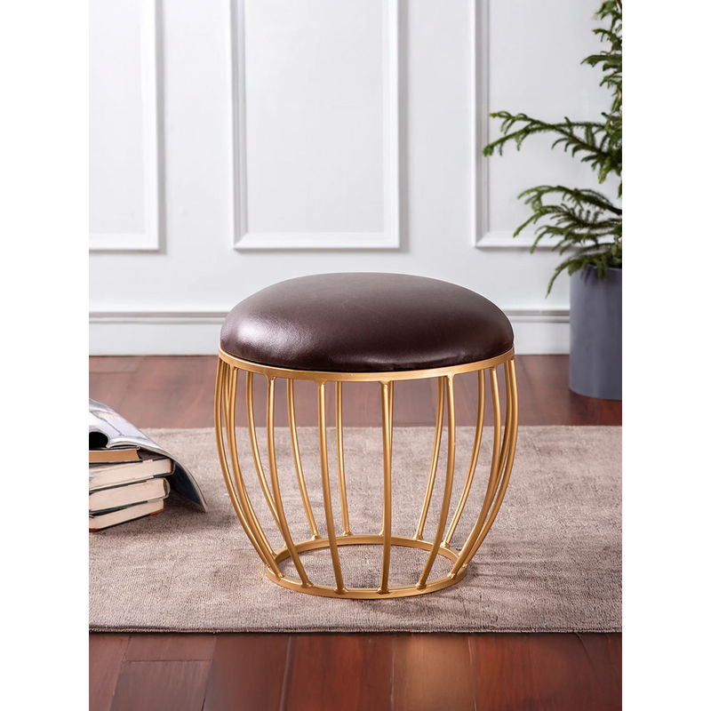 Buy Nestroots Brown Axel Leatherette Cage Metallic Stool Online