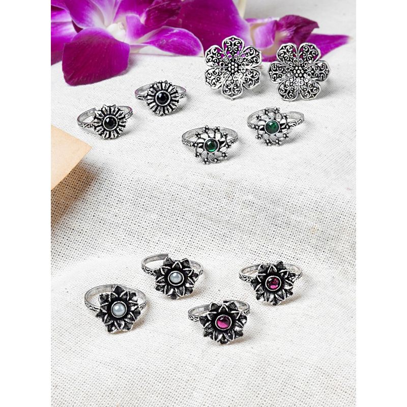 Buy Teejh Kaner Set Of 5 Silver Toe Rings Online