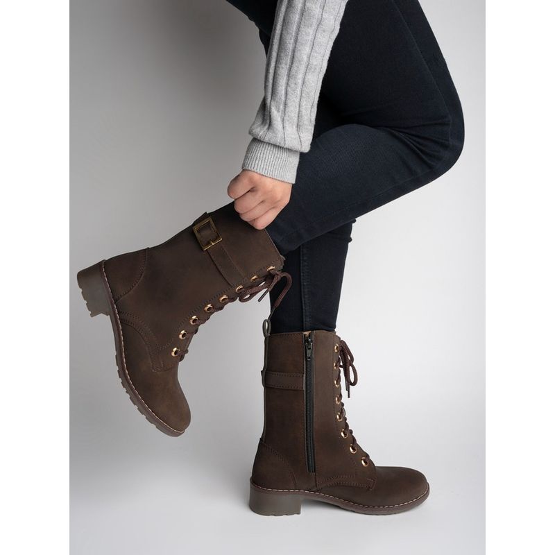 Buy Shoetopia Girls Stylish Buckle Style Nubuck Casual Brown Boots Online