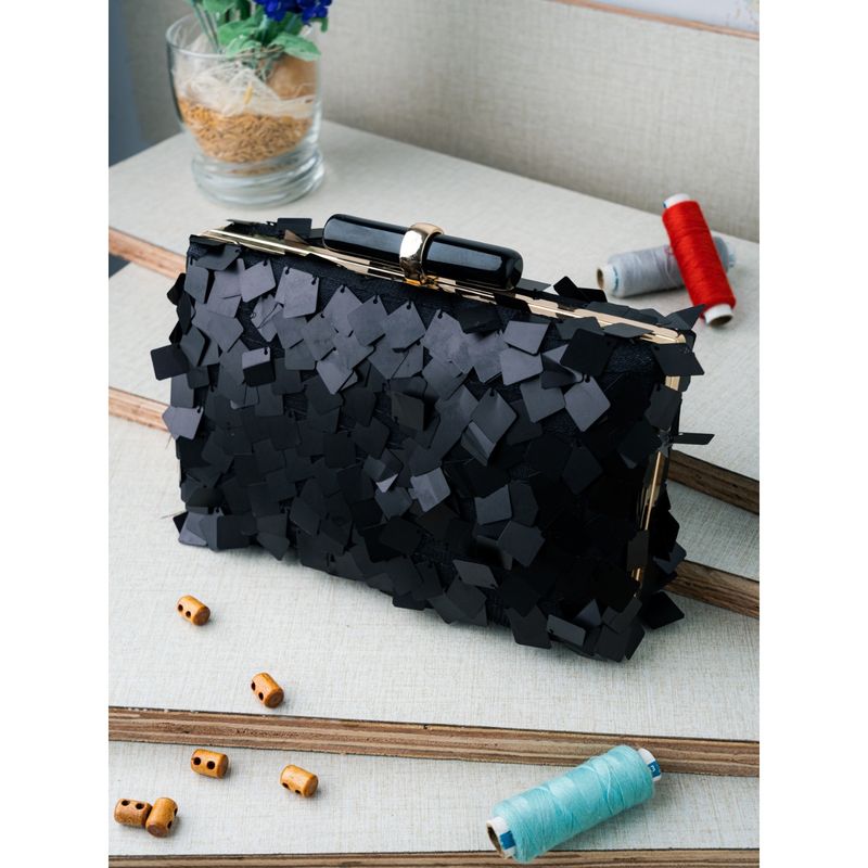 Buy NR BY NIDHI RATHI Black Embellished Sequined Box Clutch Online