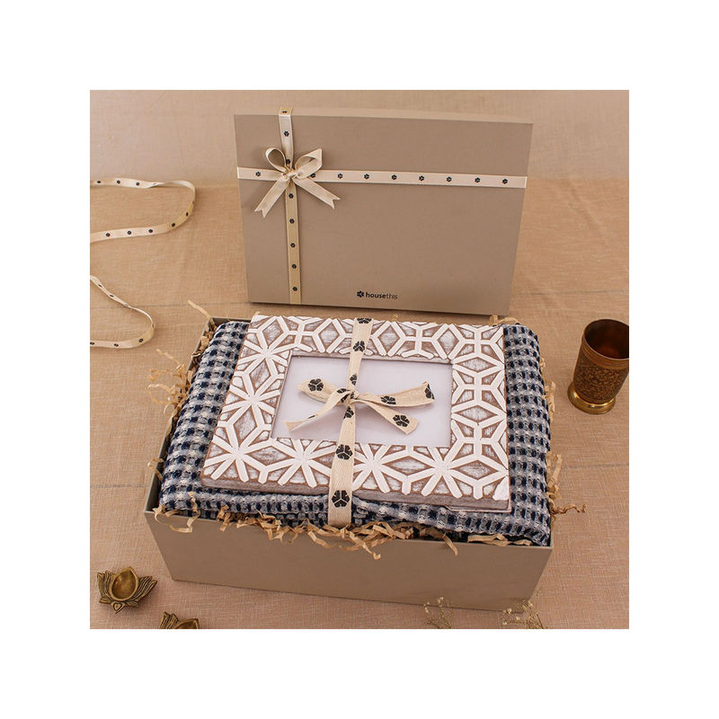 Buy House This Kamet Photoframe & Throw Gift Box, Multi-Color (8x10) Online