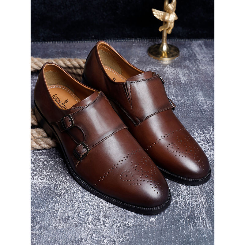 Buy Louis Stitch Italian Handmade Brown Textured Formal Monks Shoes for ...