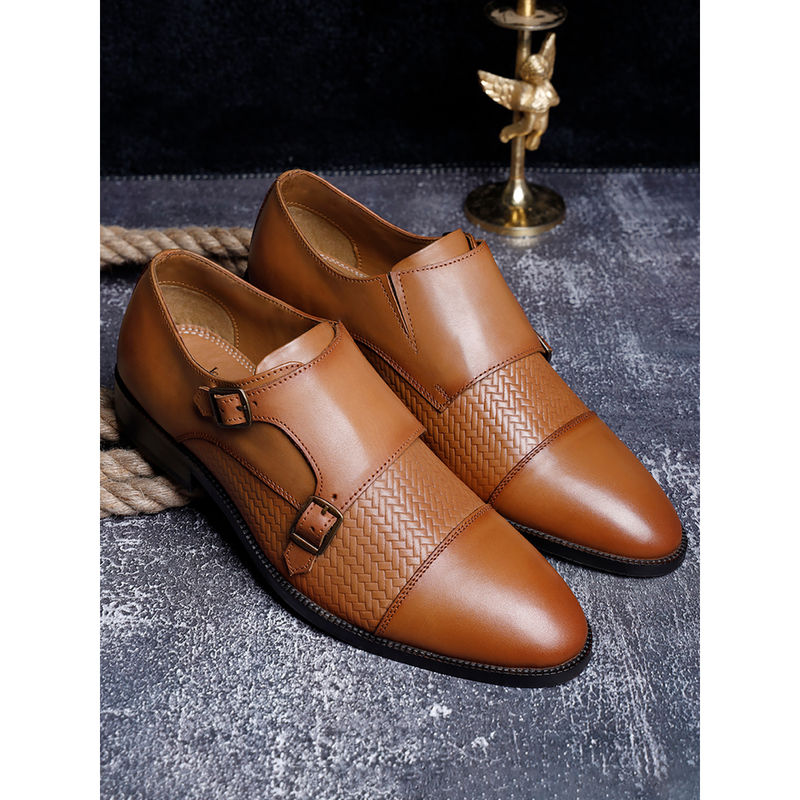 Buy Louis Stitch Italian Handmade Tan Textured Formal Waived Monks ...