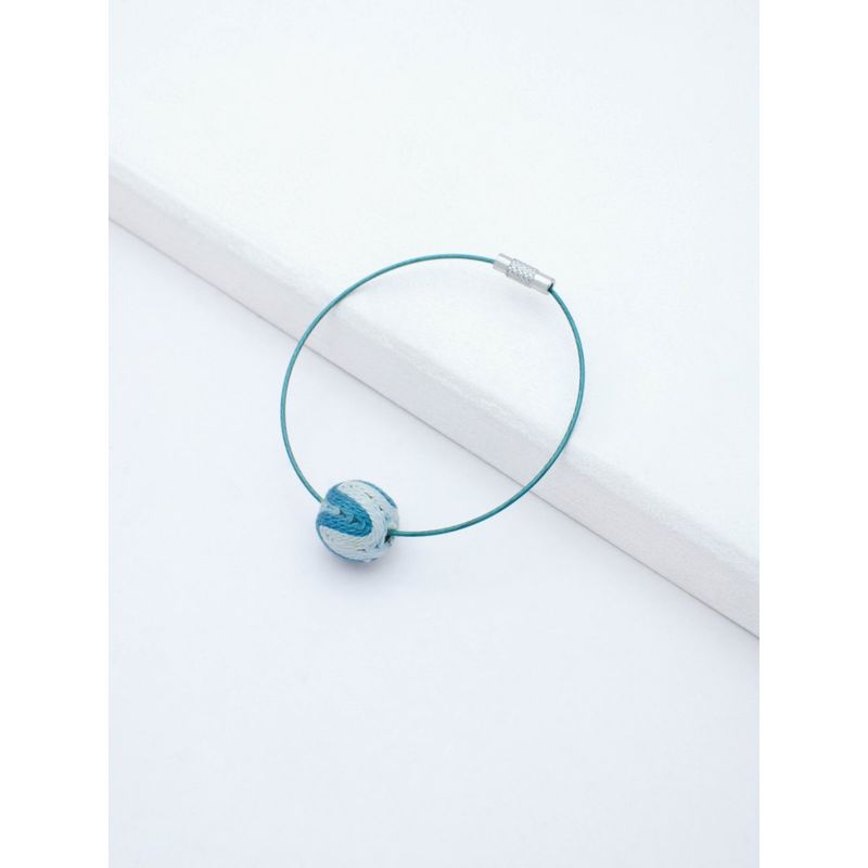 Buy Rhea White & Blue Thread Ball Wire Bracelet Online