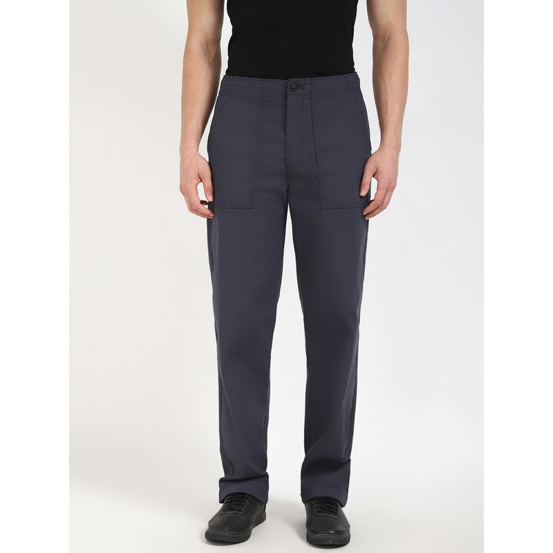 Buy Calvin Klein Blue Relaxed-Fit Solid Mid Rise Trouser Online